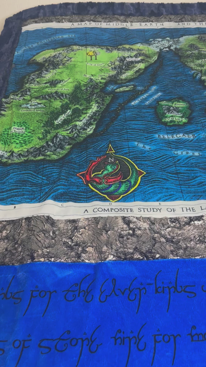 Map of Undying Lands, Middle Earth, & Numenor Mega Minky blanket - Blu ...